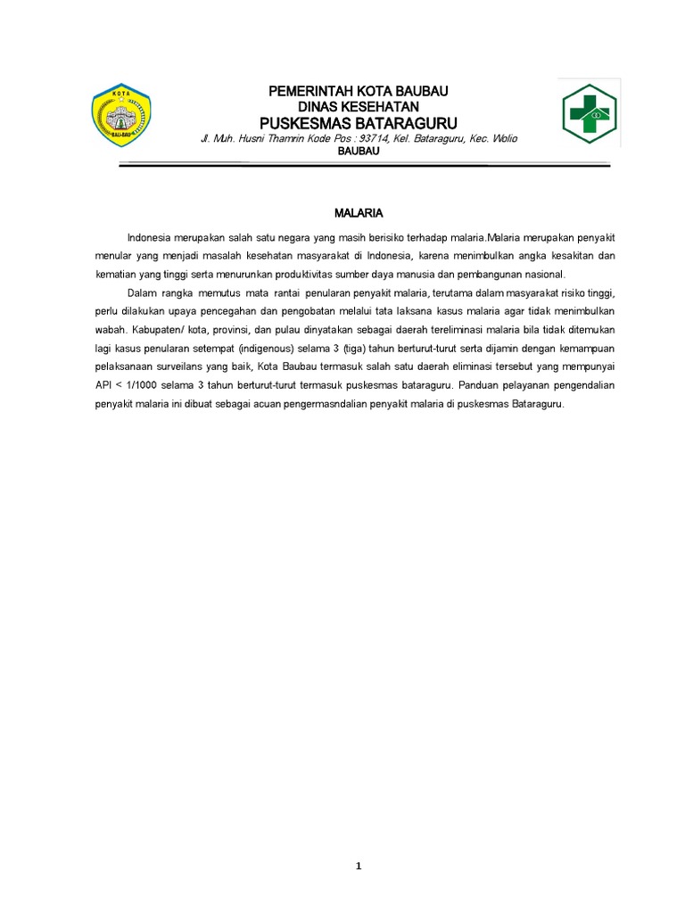 Panduan Program Malaria Puskesmas | PDF