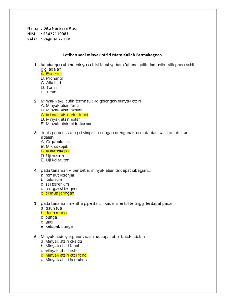 Latihan Uas 3 Minyak Atsiri | PDF