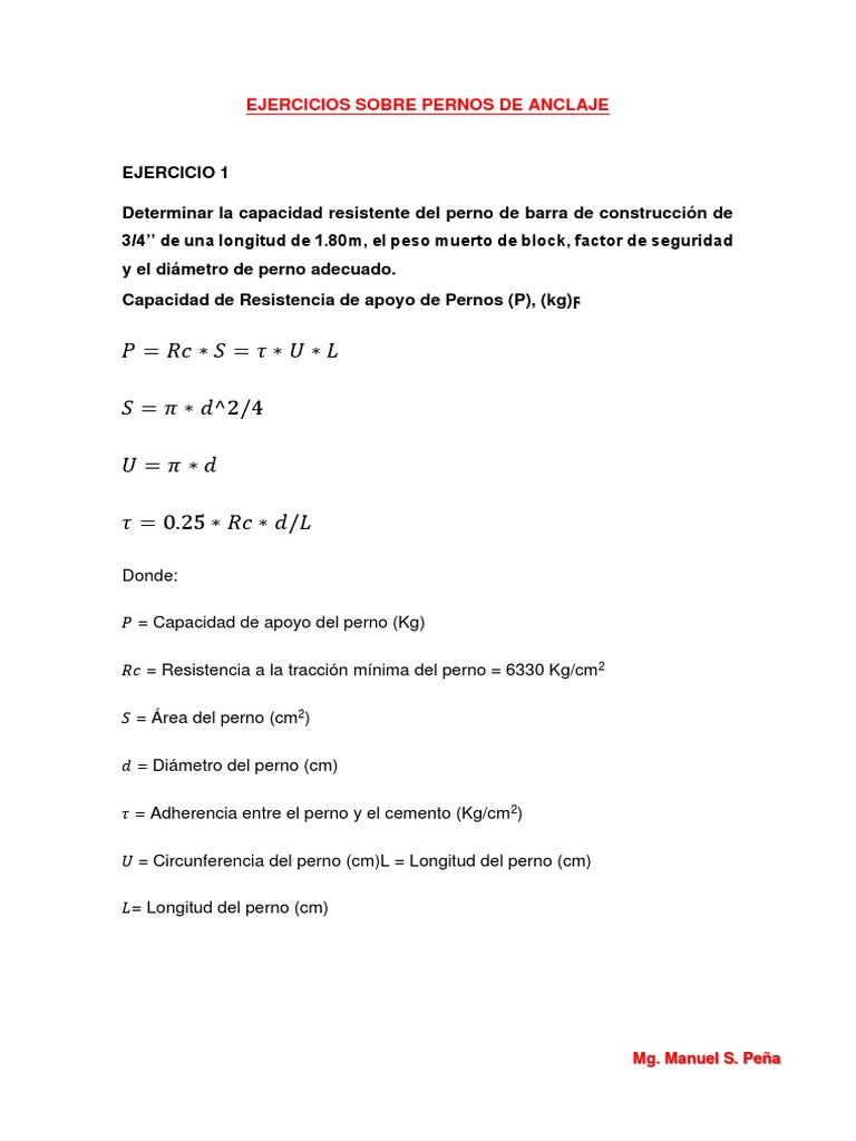 Ejercicios Sobre Pernos De Anclaje Pdf Materiales Sectores Economicos