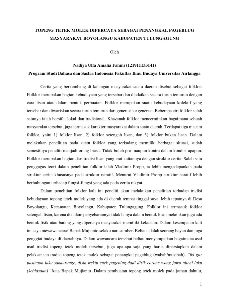 Topeng Tetek Molek: Penangkal Pageblug di Boyolangu | PDF