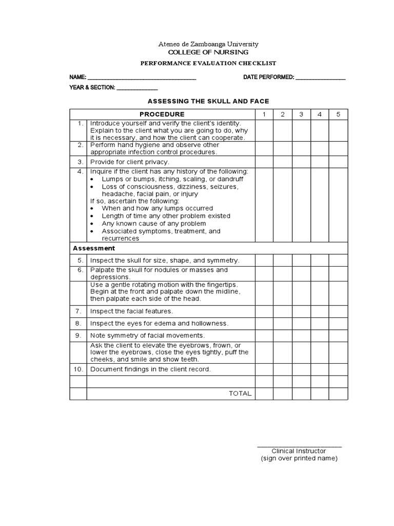 Skull and Face Assessment Checklist | PDF | Career & Growth | Wellness