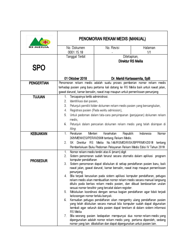 01 Spo - Penomoran Rekam Medis - Manual - Ok | PDF