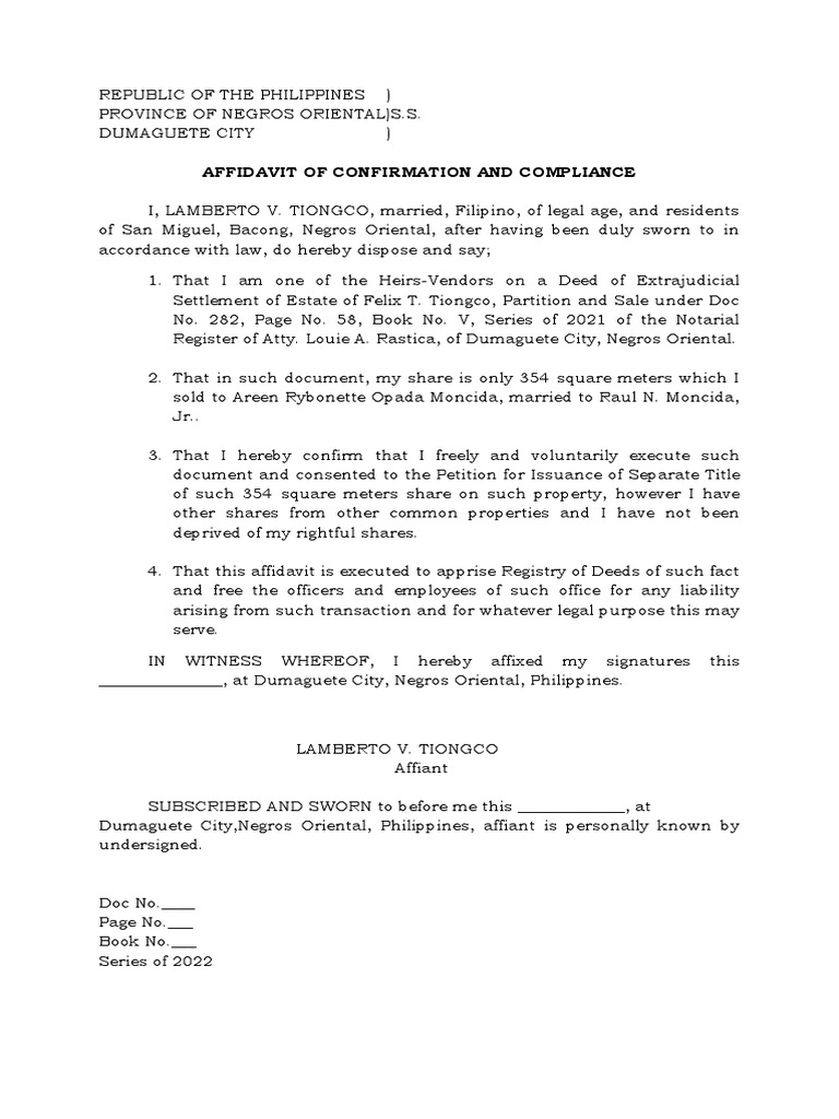 Affidavit On Compliance ROD4 | PDF | Social Science | Law