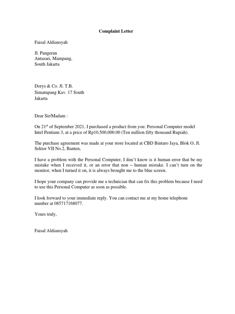 Complaint of Damage | PDF
