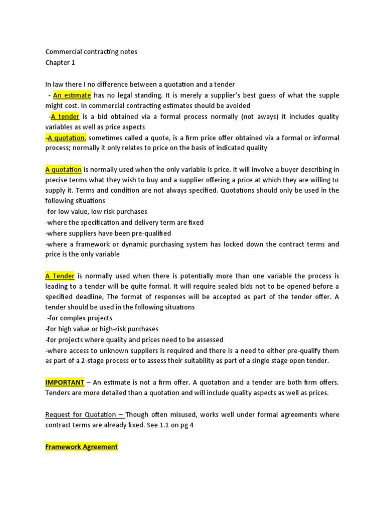 Commercial Contracting Study Notes | PDF | Misrepresentation ...