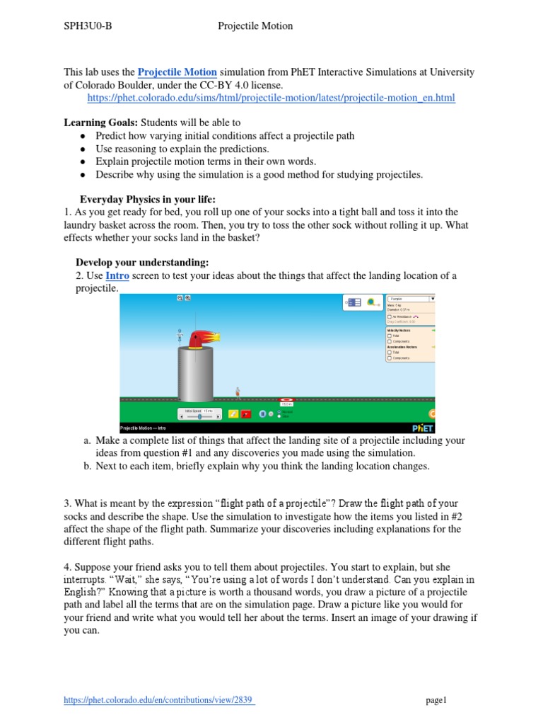 Projectile Motion Introduction Simulation Activity1 | PDF | Simulation ...