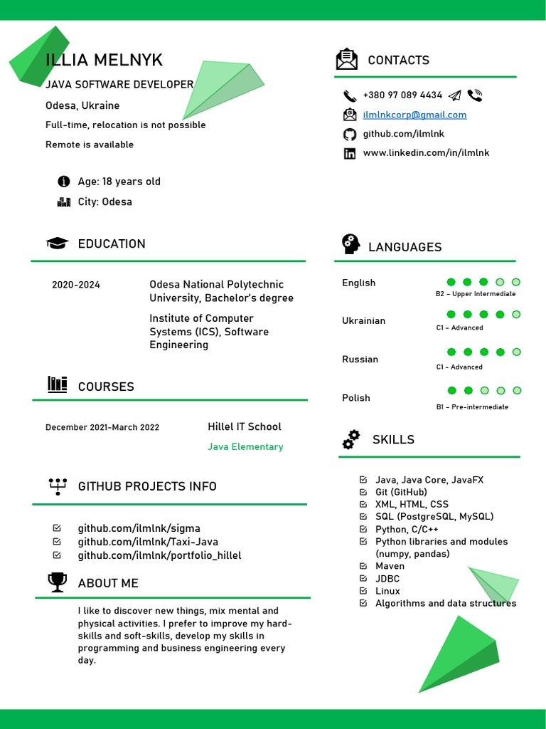 Cv Java Software Developer Pdf Java Programming Language Data 9194