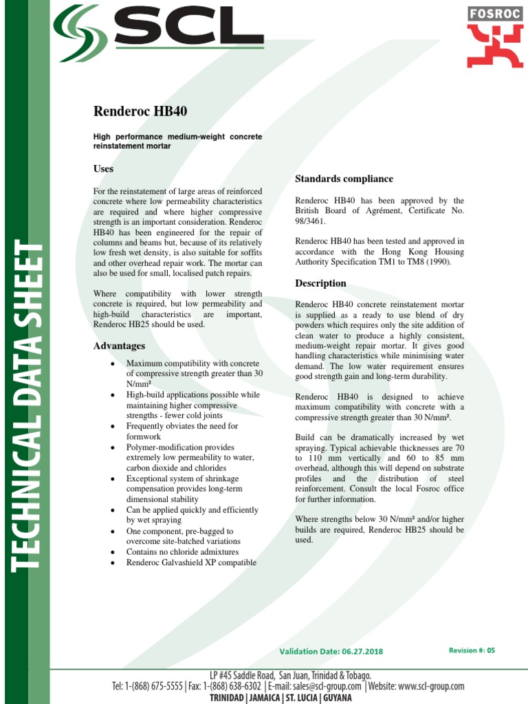 Renderoc HB40 TDS.2018 | PDF | Concrete | Corrosion
