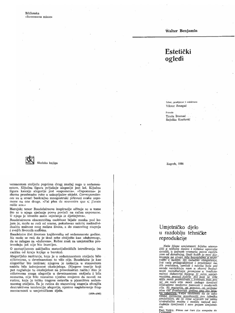Walter - Benjamin - Estetički Ogledi | PDF