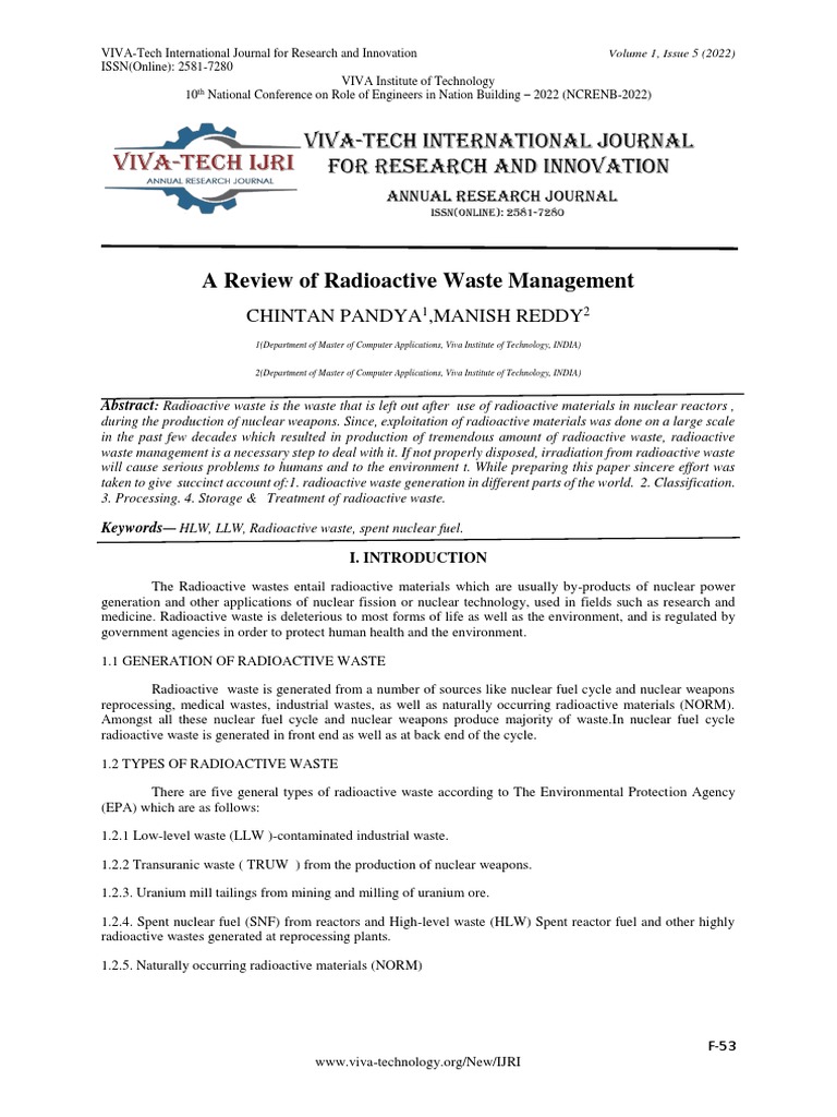 A Review of Radioactive Waste Management | PDF | Radioactive Waste ...