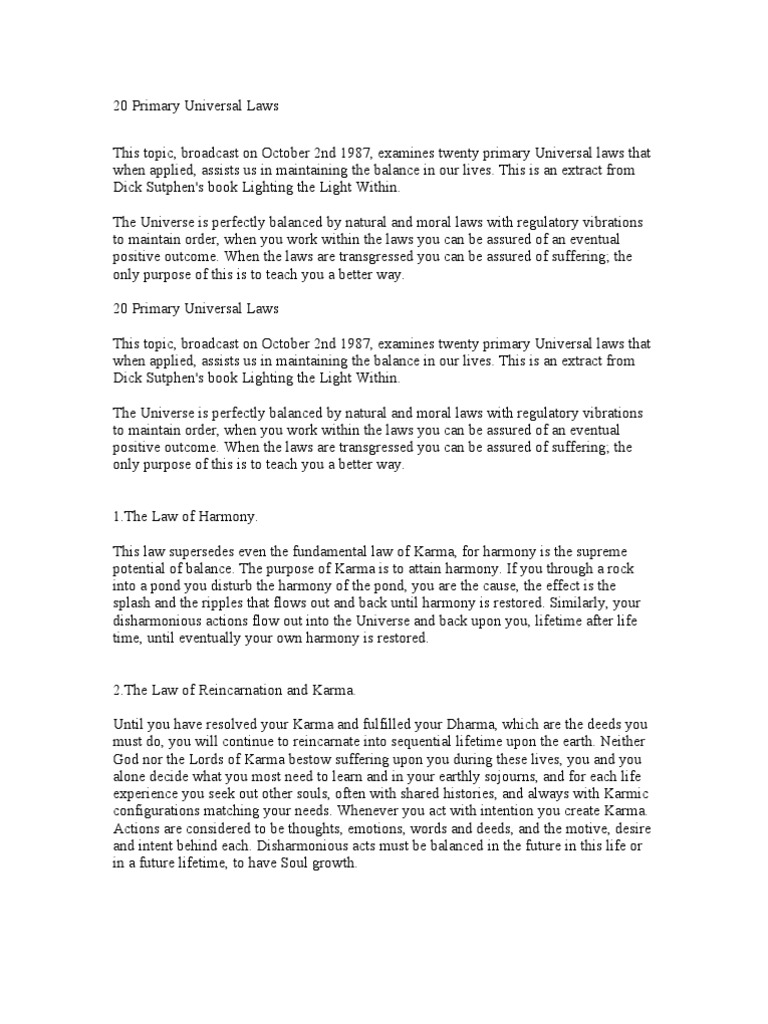 20 Primary Universal Laws | PDF | Karma | Reincarnation