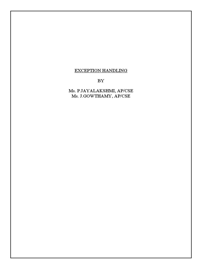 Exception Handling By Ms Pjayalakshmi Apcse Ms Jgowthamy Apcse Pdf Computer