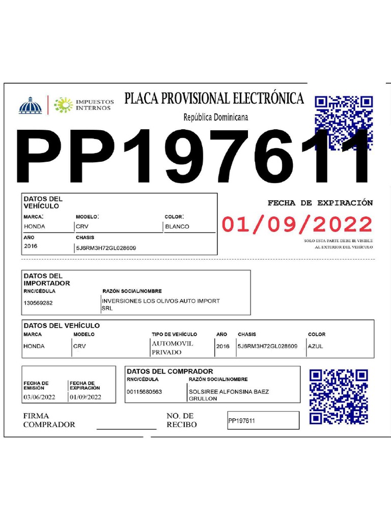 Placa Provisional (Placa - ) 5695 | PDF