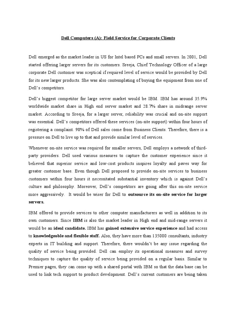 Dell Computers (A) : Field Service For Corporate Clients | PDF | Dell ...