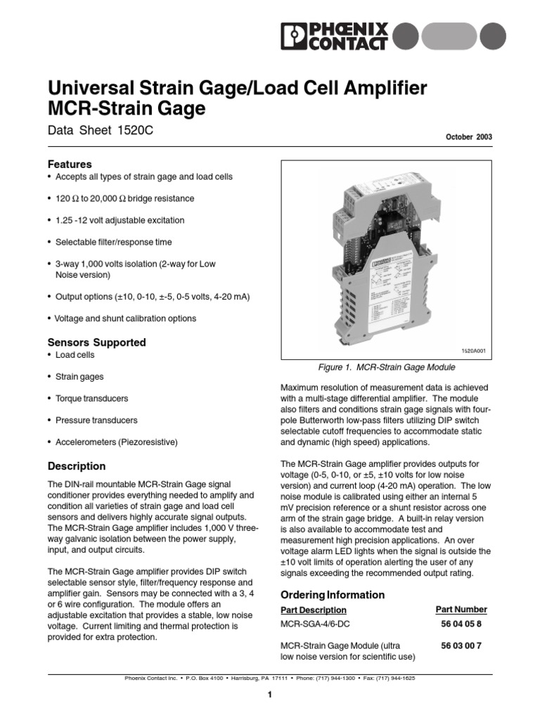 Universal Strain Gage/Load Cell Amplifier MCR-Strain Gage: Data Sheet ...