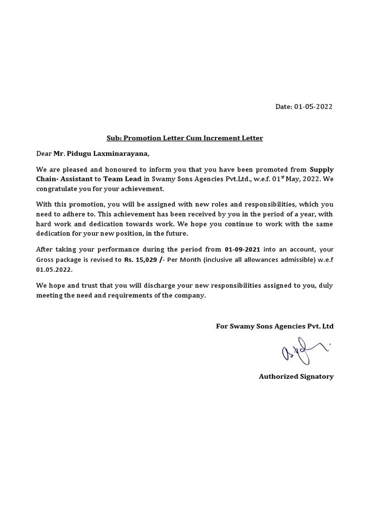 Promotion Letter and Increment Letter Format | PDF