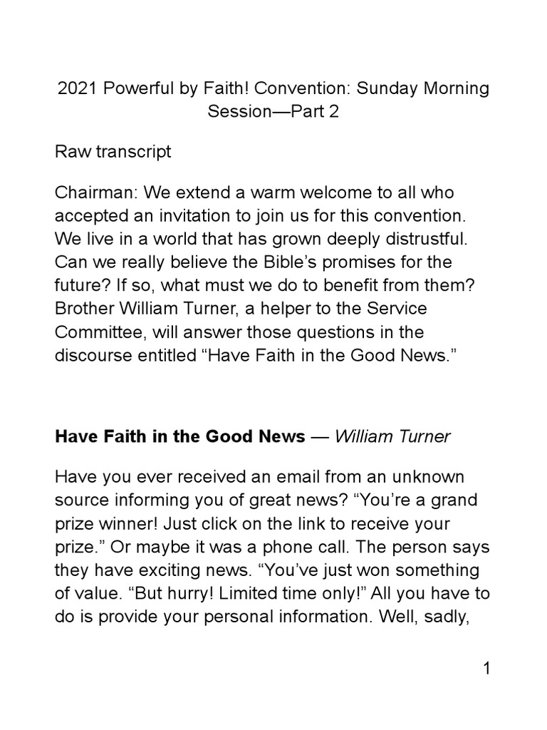 Raw Transcript 2021 Conv Powerful by Faith Sun AM 2a | PDF | Jesus ...