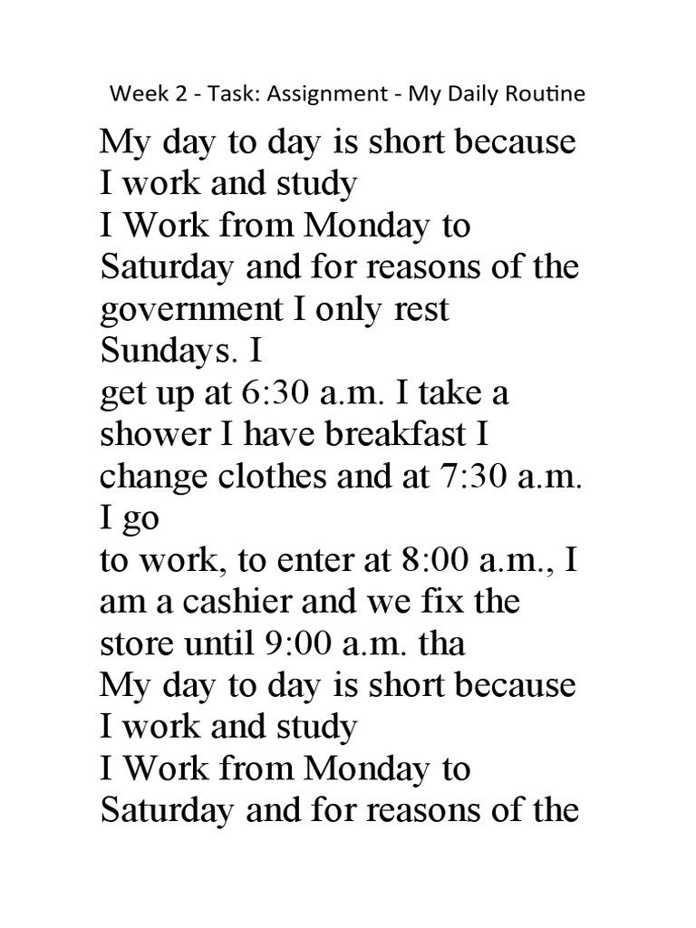 Week 2 - Task: Assignment - My Daily Routine | Download Free PDF | Cuisine | Food And Drink