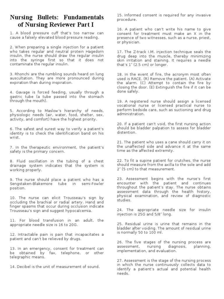 Nursing Bullets: Fundamentals of Nursing Reviewer Part I | PDF ...