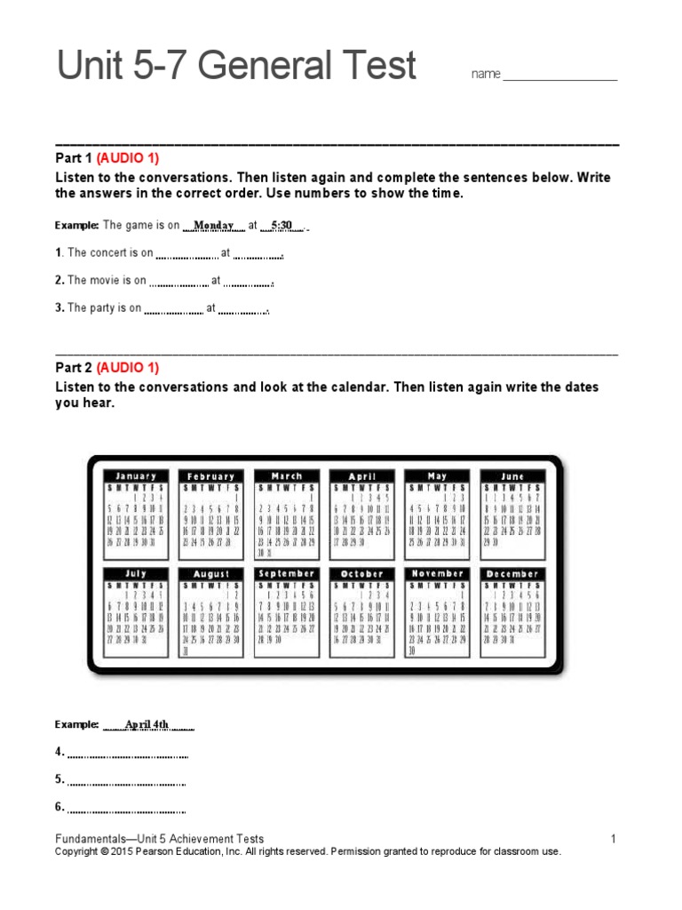 Unit 5-7 General Test: (AUDIO 1) | PDF