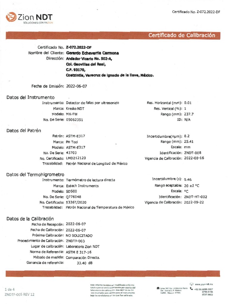 Certificado Kresko Ut | PDF | Calibración | Sistema Internacional de ...