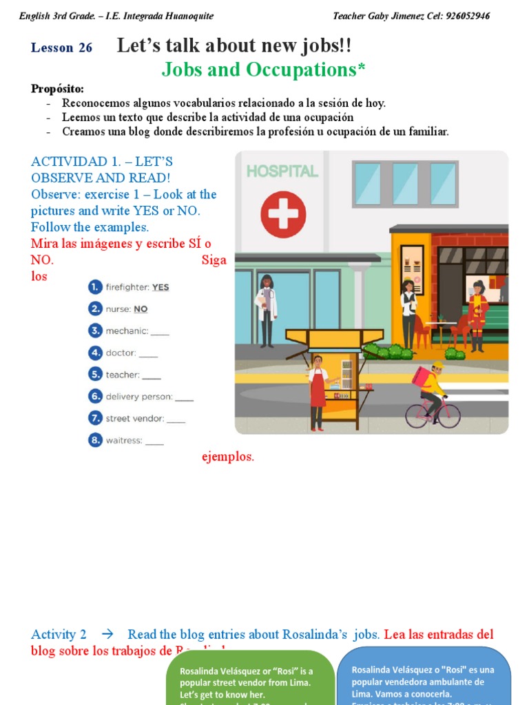 3° INGLES Sesion 26 Let's Talk About New Jobs!! Occupations and Job | PDF