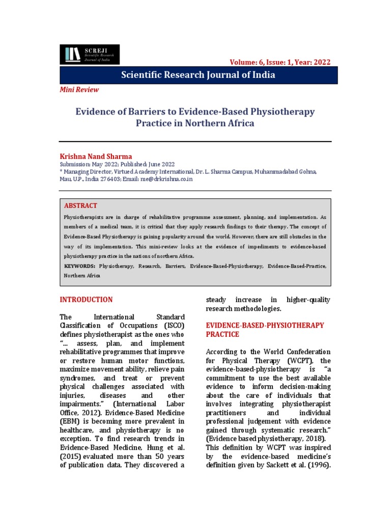 Evidence Of Barriers To Evidence Based Physiotherapy Practice In