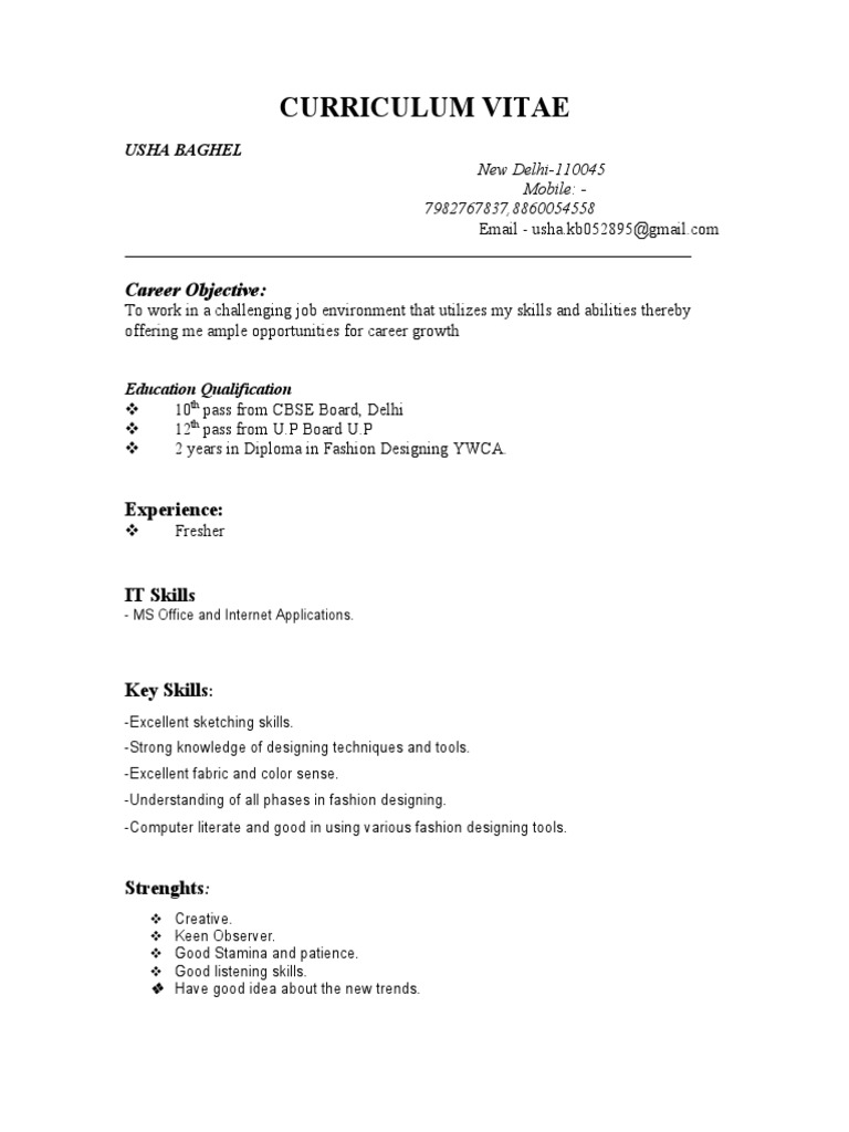 Curriculum Vitae: Career Objective | PDF | Career & Growth