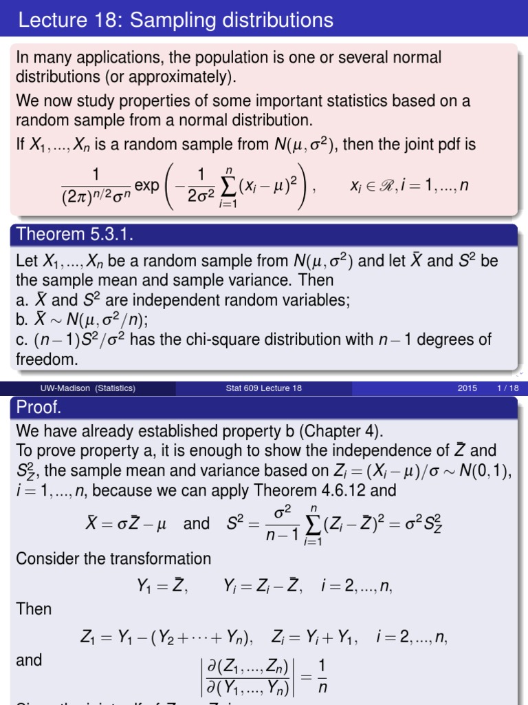 Lecture 18: Sampling Distribution | PDF | Percentile | Chi Squared ...