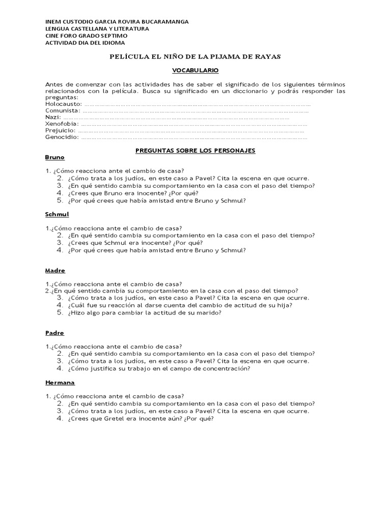 Actividad Película El Niño de La Pijama de Rayas | PDF