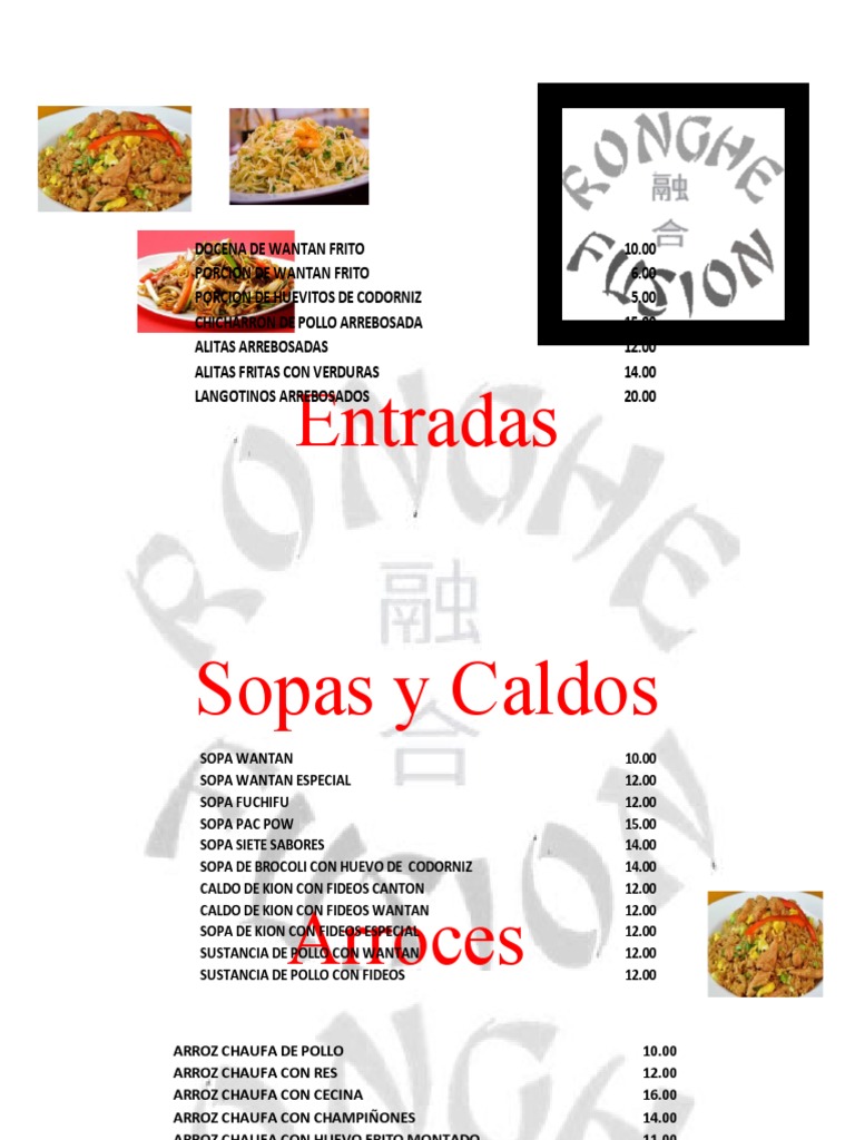Carta de Chifa | PDF | Sopa | Cocina occidental