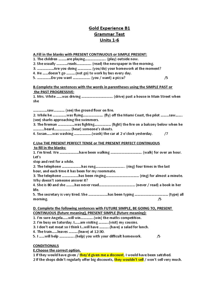 B1 Grammar Test Units 1-6 | PDF