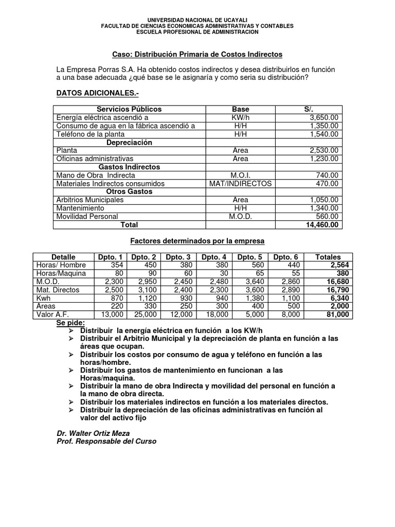 Caso Distribucion Primaria de Costos Indirectos | PDF | Economias | Business
