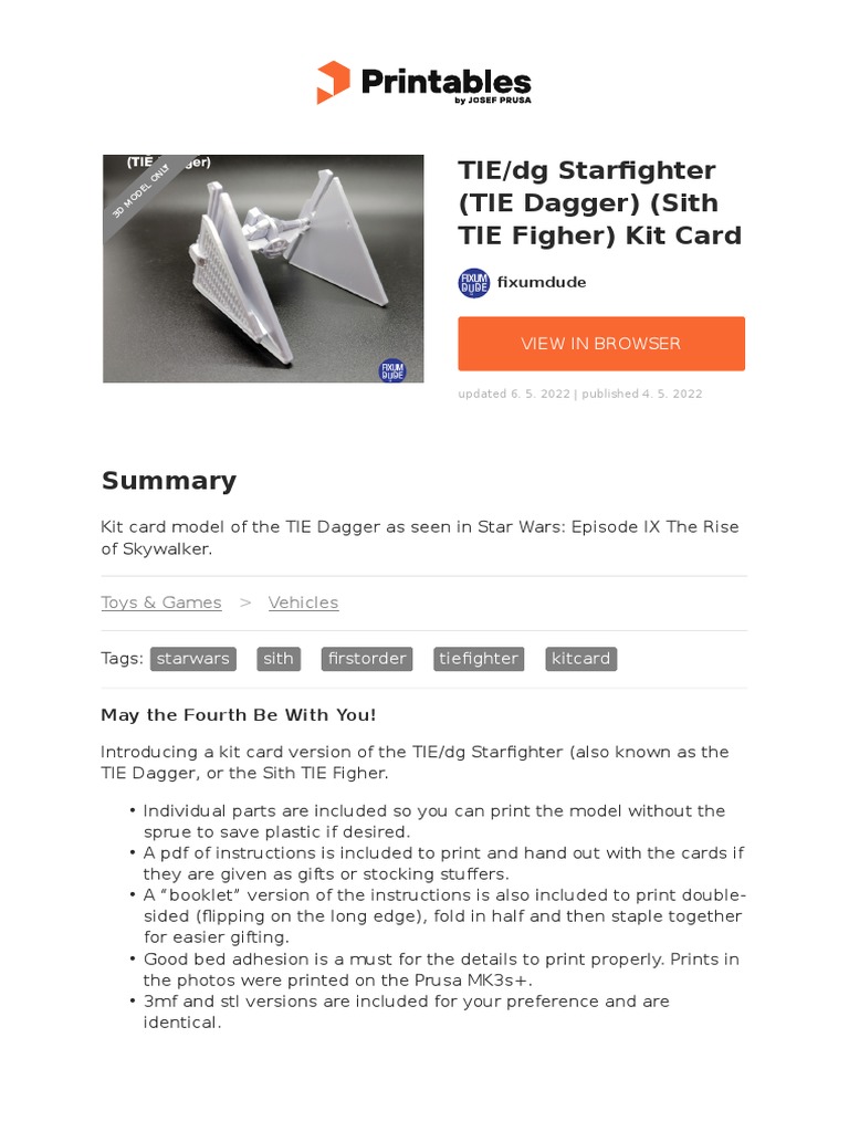Tiedg Starfighter Tie Dagger Sith Tie Figher Kit Card A58d5cf6 2bfc ...