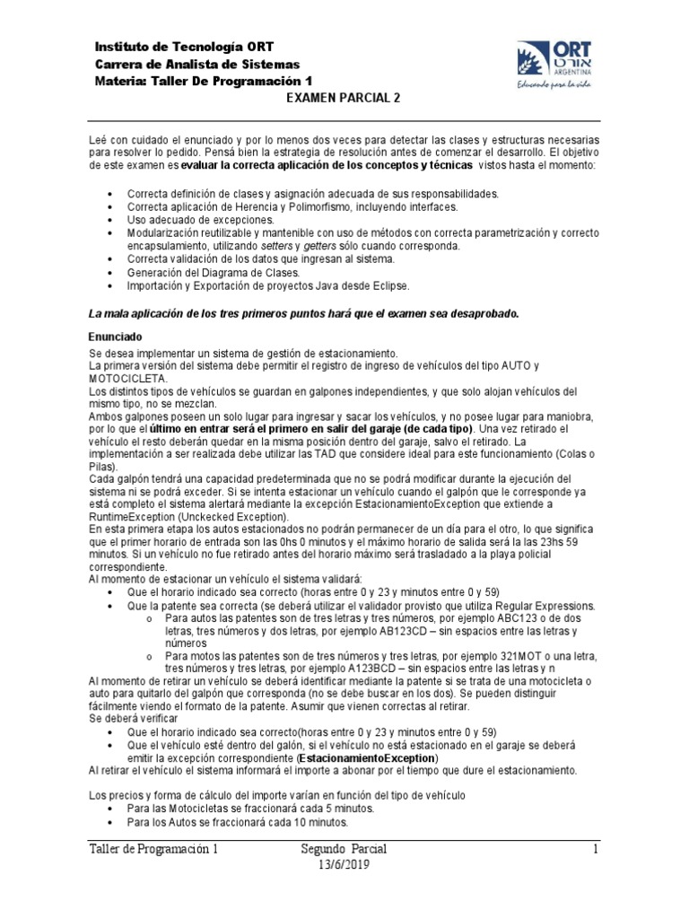 Examen Parcial Taller Programación 1 | PDF | Gestión de tecnología de ...