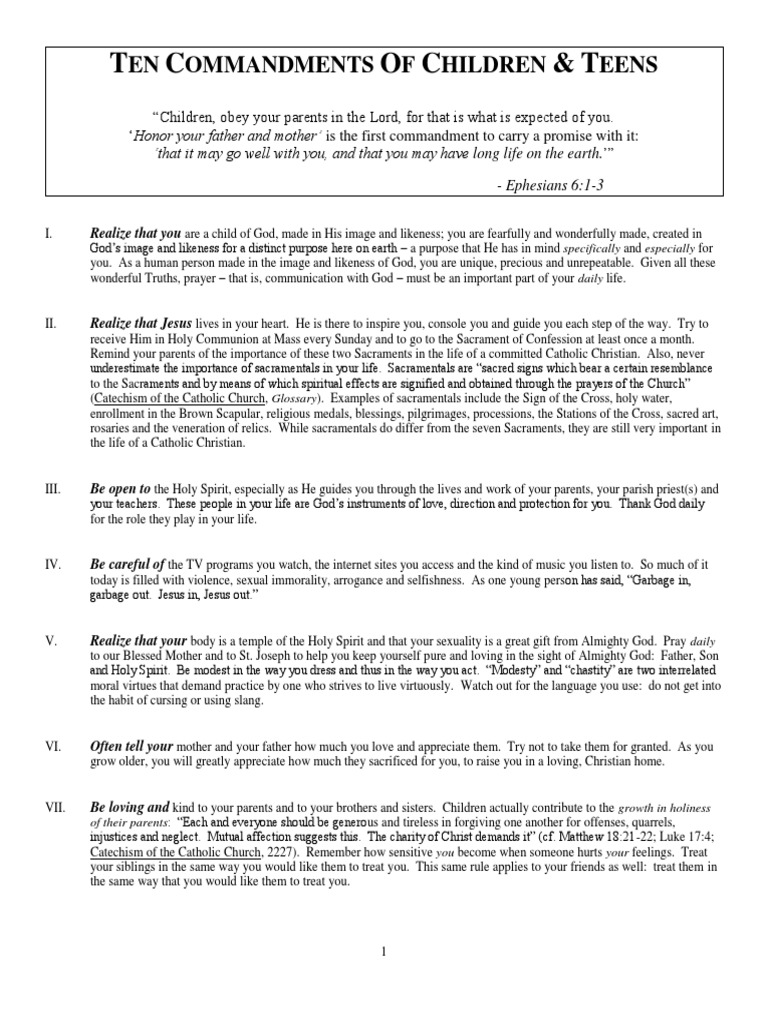 Ten Commandments of Children and Teens | PDF | Mary, Mother Of Jesus ...