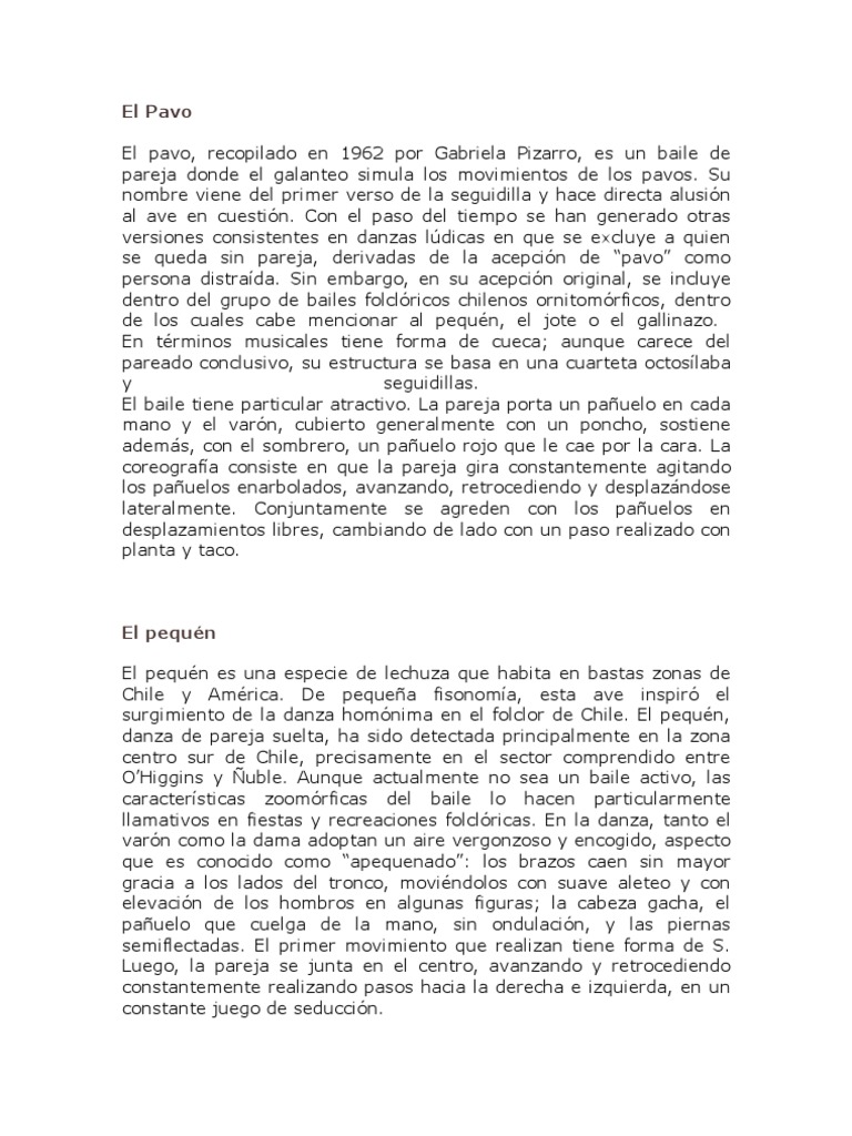 Danza del Pavo: Folklore Chileno | PDF
