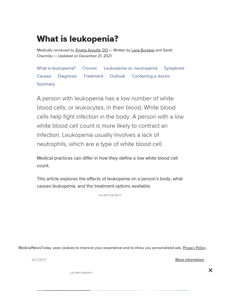 Leukopenia - Causes, Treatment, and Outlook | PDF | White Blood Cell ...