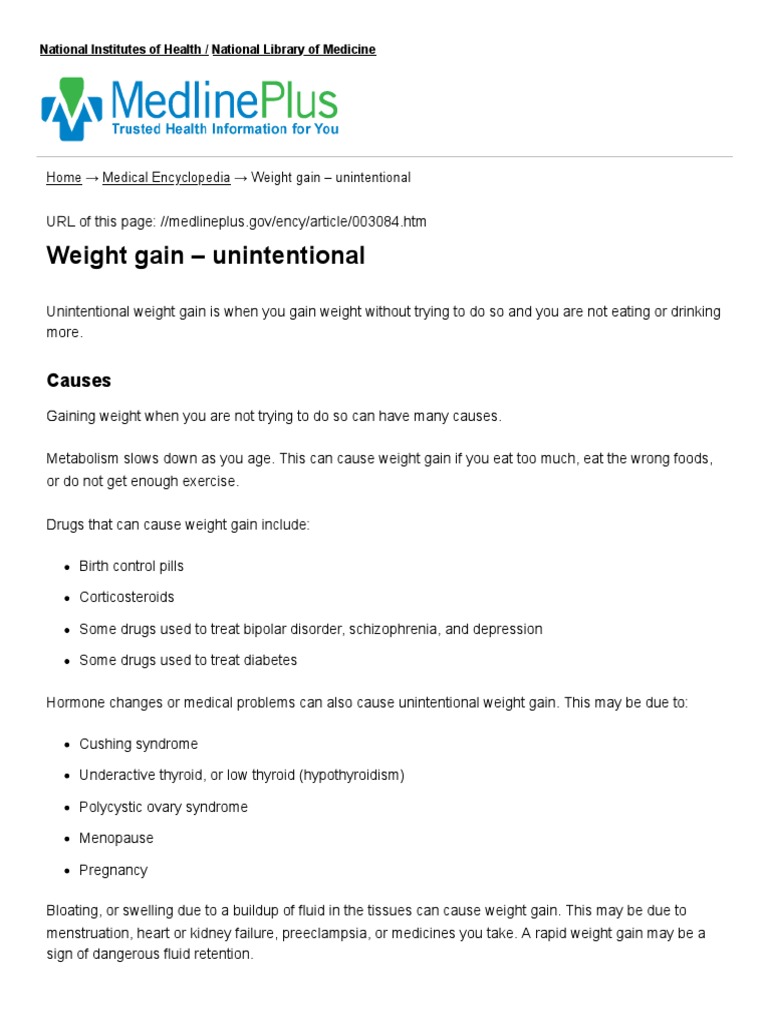 Weight Gain - Unintentional - MedlinePlus Medical Encyclopedia | PDF ...