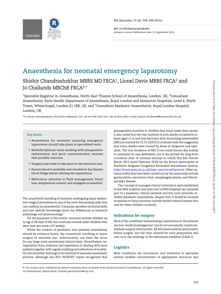 Neonatal Emergency Laparotomy | PDF | Neonatal Intensive Care Unit ...