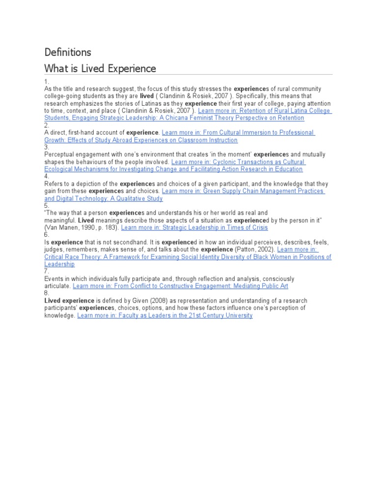 Lived Experience - Definitions | PDF | Politics | Social Science
