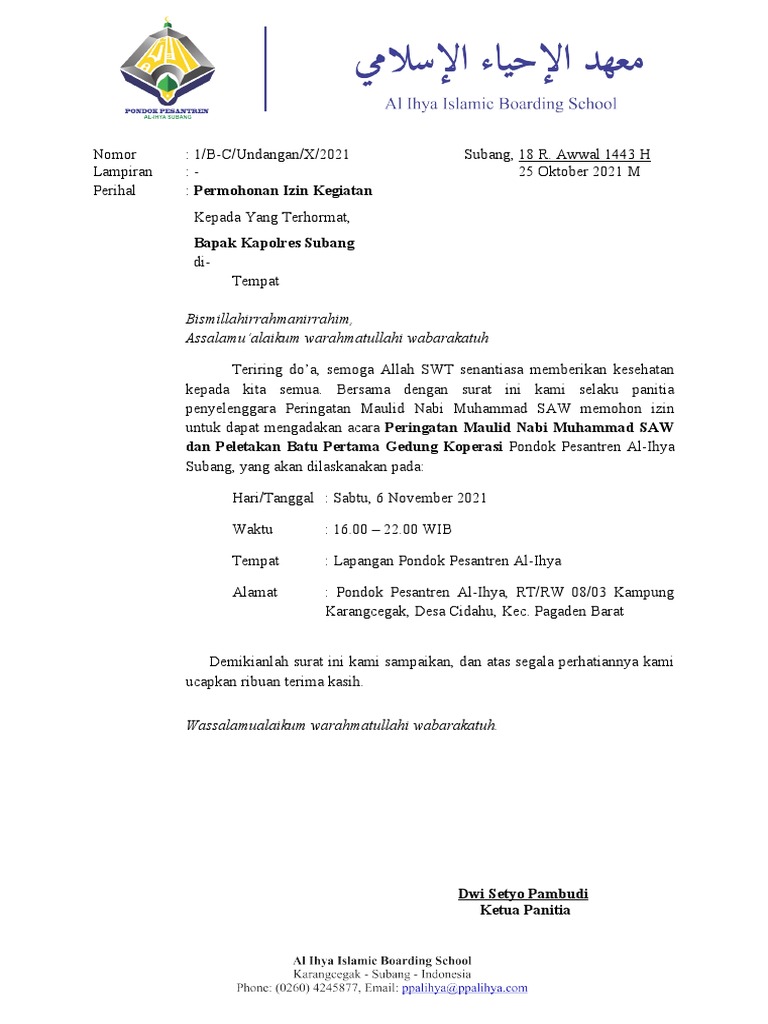 Izin Acara Maulid di Al-Ihya Subang | PDF
