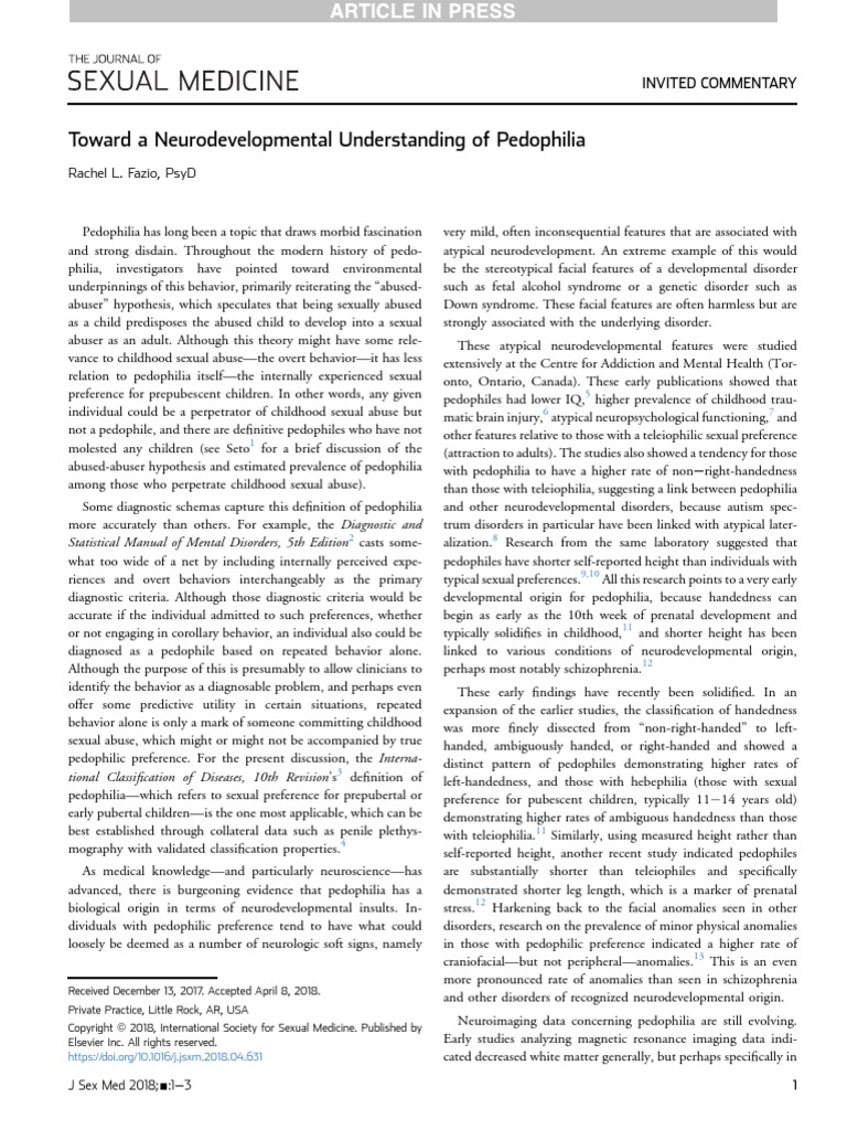 Neurodevelopmental of Pedophilia | PDF | Pedophilia | Behavioural Sciences