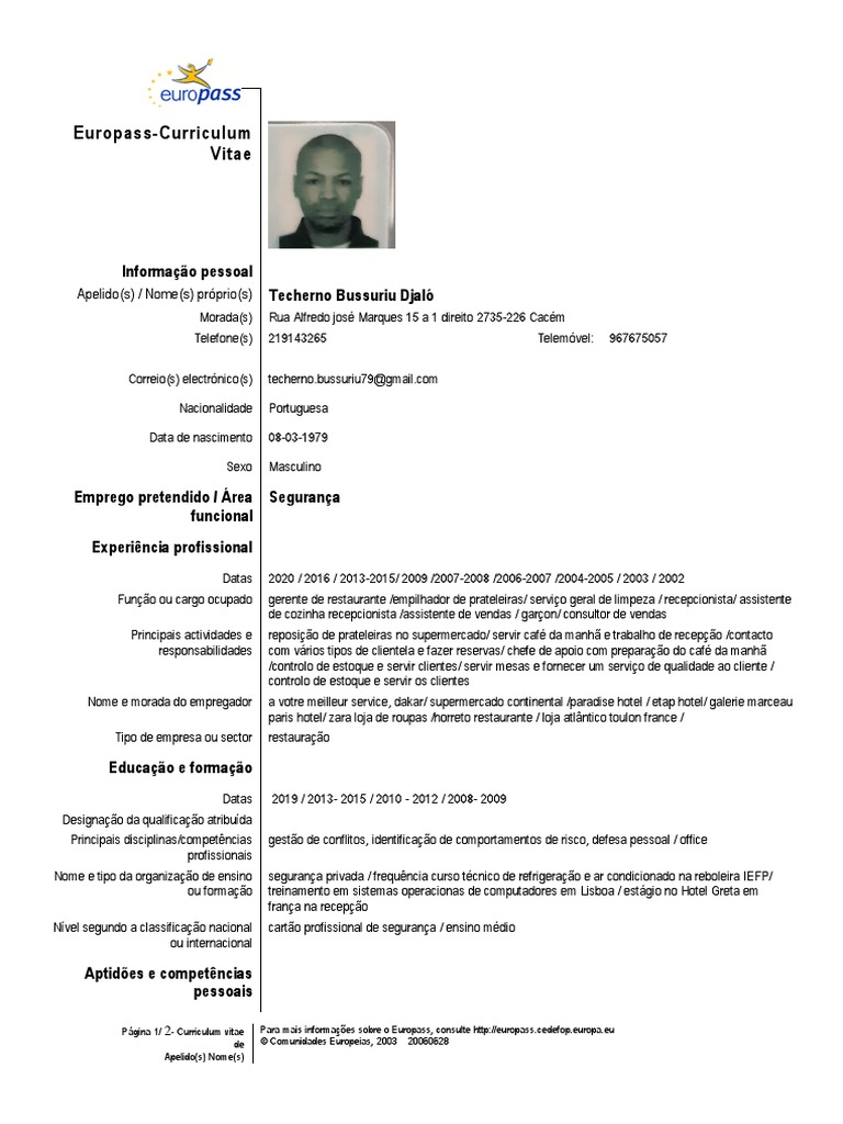 Modelo Curriculum Vitae Europeu Europas | PDF