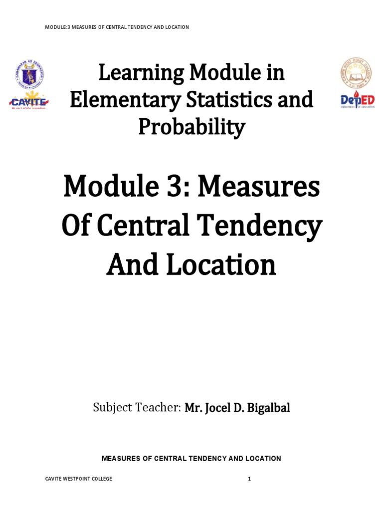 Learning Module in Elementary Statistics and Probability | PDF | Mean ...
