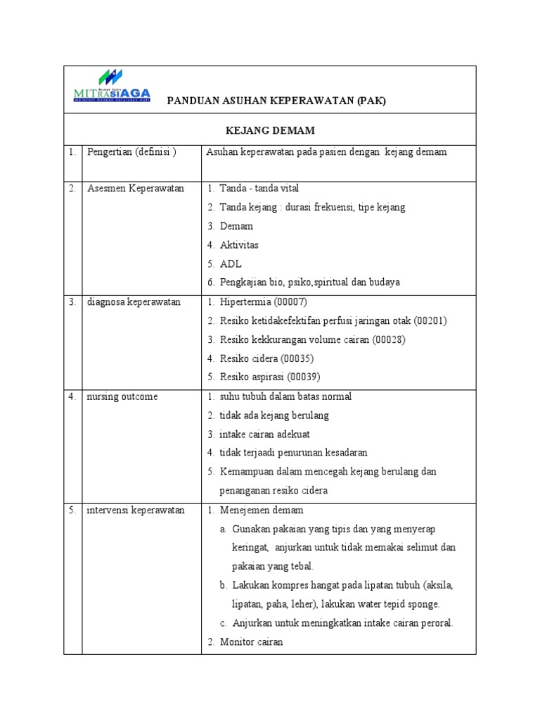 Panduan Asuhan Keperawatan (Anak) | PDF