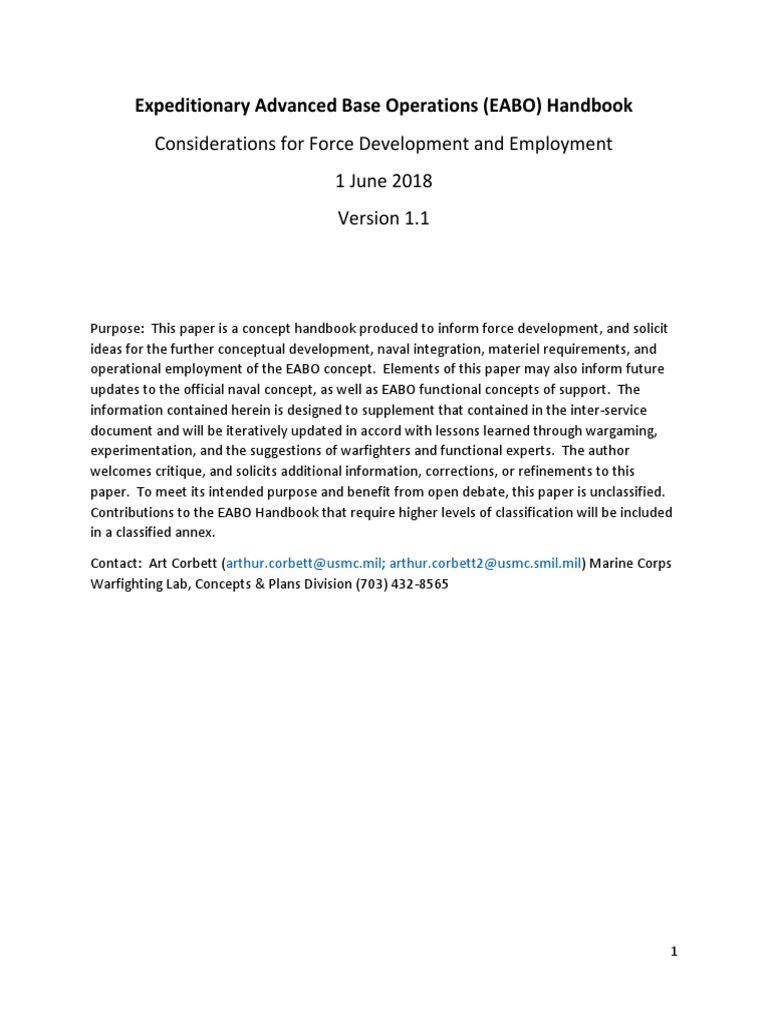 Expeditionary Advanced Base Operations EABO Handbook 1.1 | PDF ...