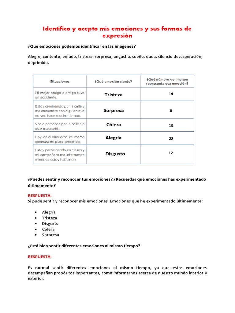 Identifico y Acepto Mis Emociones y Sus Formas de Expresión.... TAREA ...
