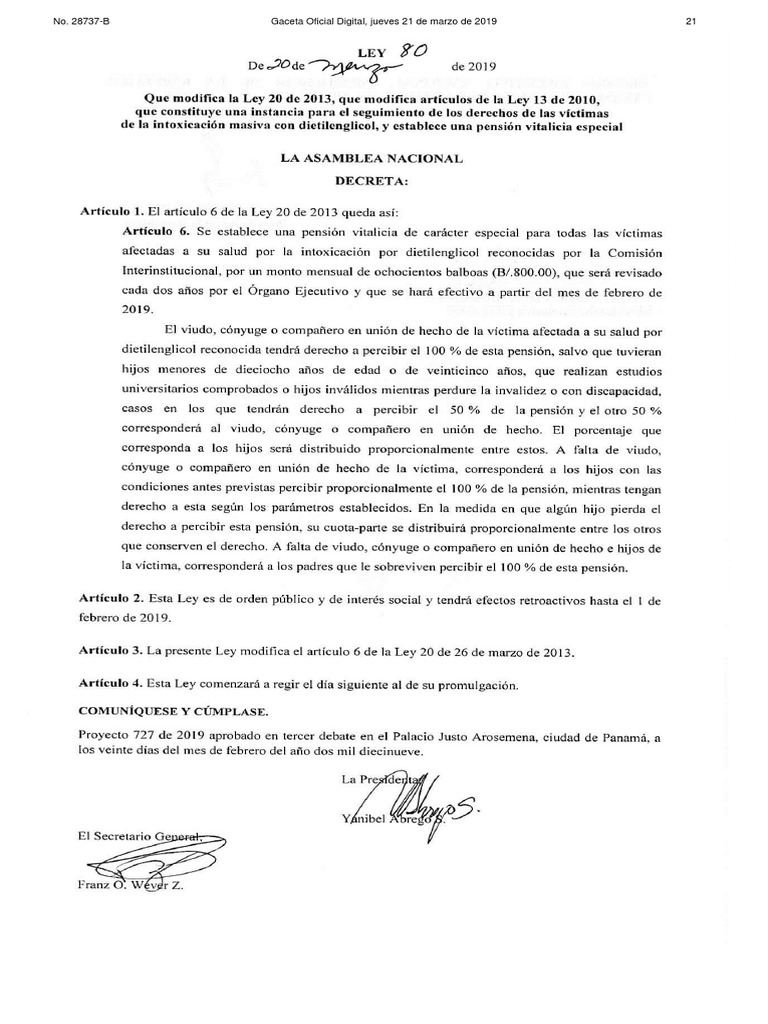 Ley 80 - 20 de Marzo 2019 | PDF