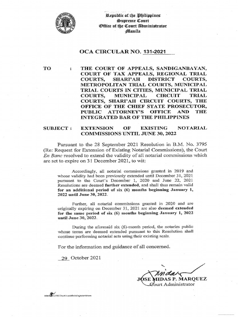 OCA Circular No. 131 2021 | PDF